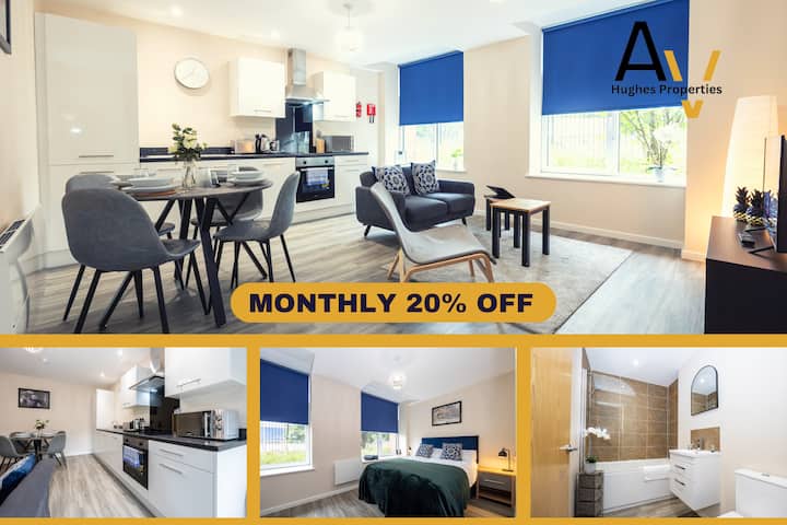 1-bed Salford Apt: 20% Off Discounted Monthly Rate - Manchester
