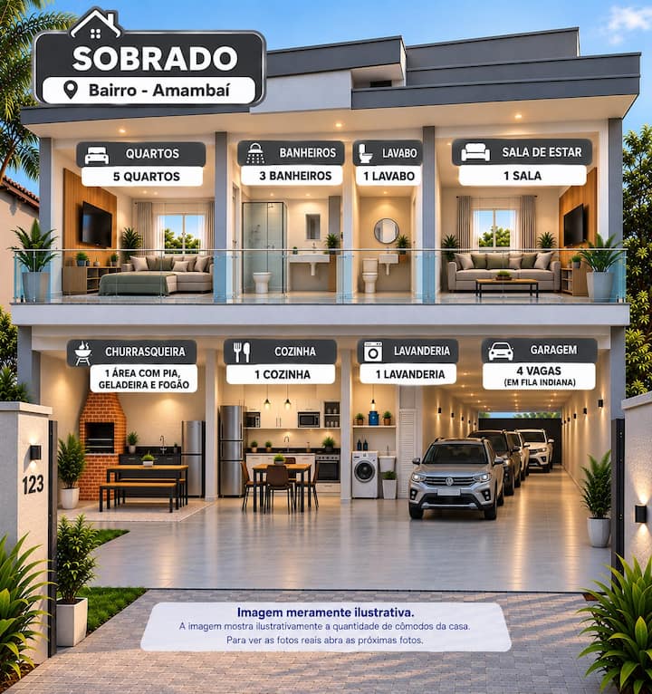Sobrado - 5 Quartos - Garagem Para 4 Carros - Campo Grande