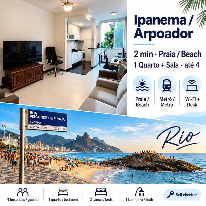 Ipanema/arpo: 2min Da Praia | 1qto + Sala | Até 4p - Río de Janeiro