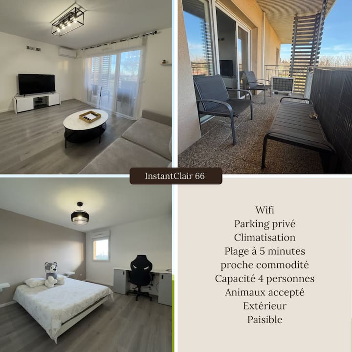 T2 Moderne Climatisé + Parking - Torreilles