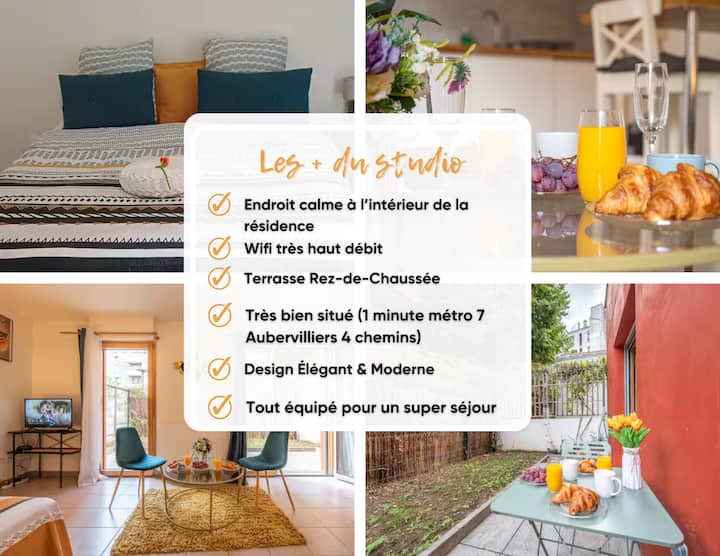 Grand Studio/terrasse  1min Métro7 8min De  Paris - Aubervilliers