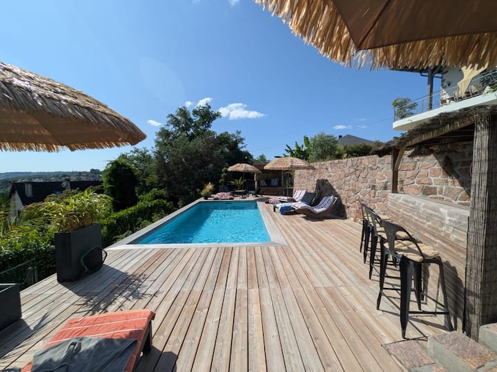 La Villa Bellevue Avec Piscine - Chambre Papillon - Brive-la-Gaillarde