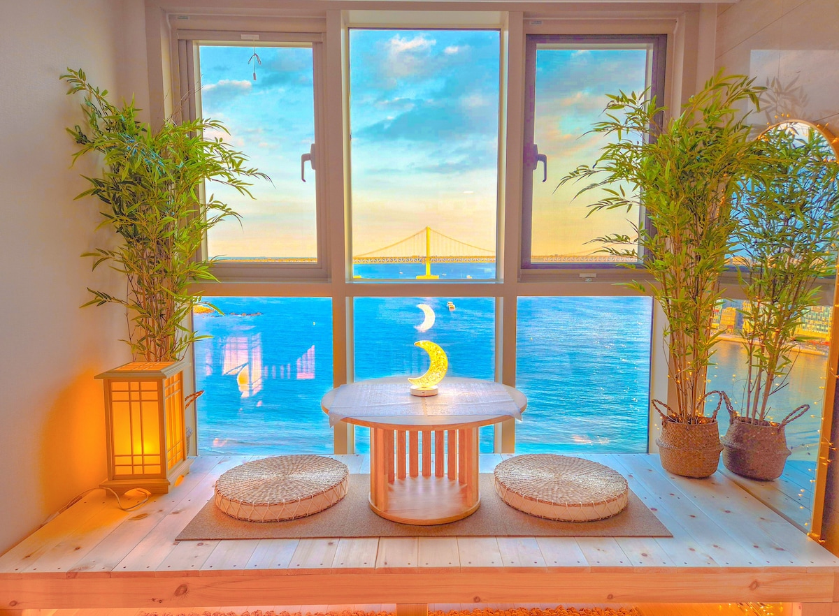 * Vue de face du pont Gwangan # Plage en 1 seconde # Parking gratuit ...