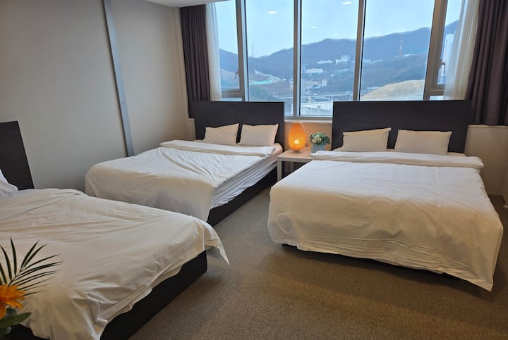 [The편안4 트리니Hotel 용인] 신규할인 가족여행 더블침대2개, 싱글침대 1개 - 포곡읍