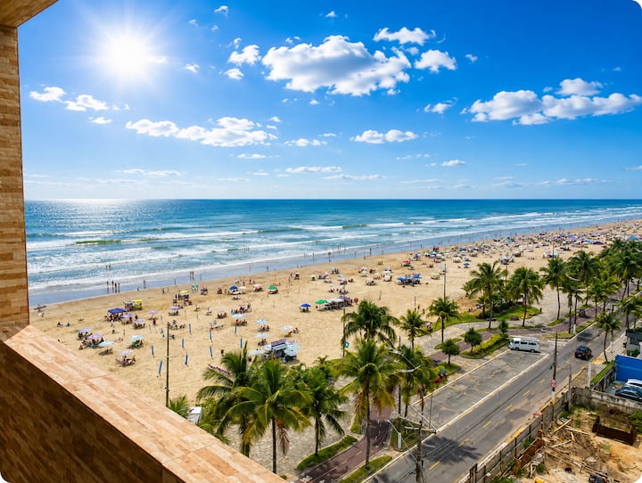 Maravilhoso Ape Com Sacada Frente Mar, Sem Vaga - Praia Grande