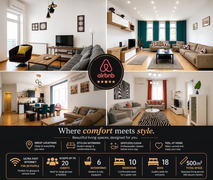 4 Apartments | 10 Bedrooms 20 Guests | City Center - Belgrade