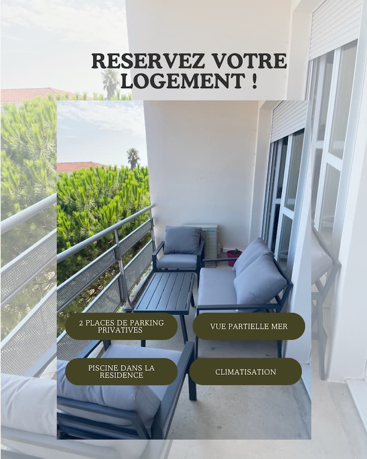 T2 Frontignan Plage - Vue Partielle Mer & Piscine - Plage de Frontignan