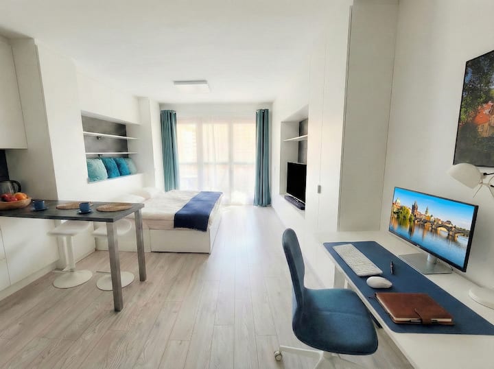 Karlin Executive: Standing Desk, Monitor & Garage - Praga