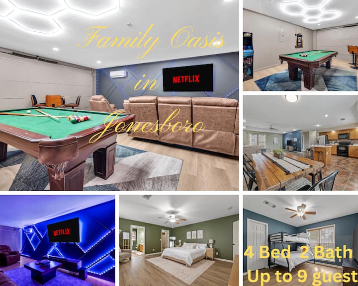 Family Oasis - Game Room, Movie Theatre, Fast Wifi - Jonesboro, AR