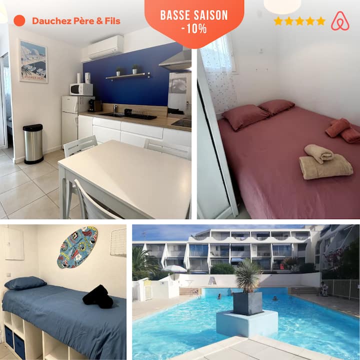 -10% Clim + Piscine + Wifi • Plage • 3 Pers Lgm - La Grande-Motte