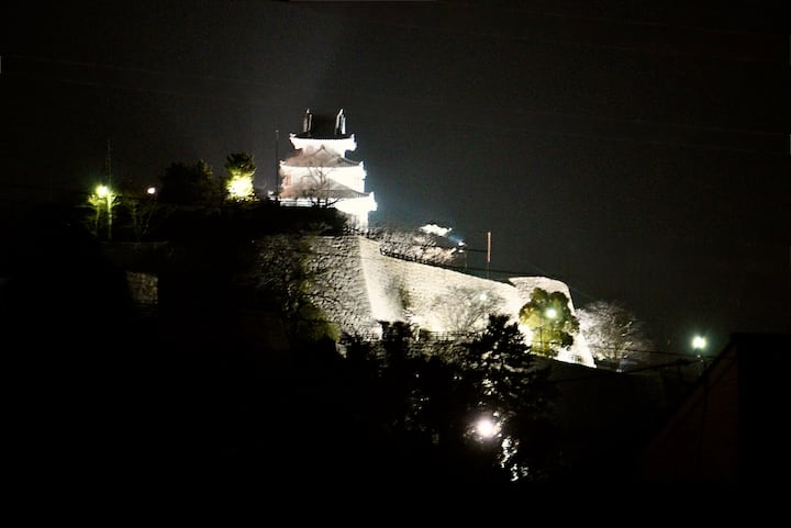 4月2日〜8日丸亀城天守ブルーライトアップ｜城を望む日本画の宿 一鶴徒歩３分 - 坂出市