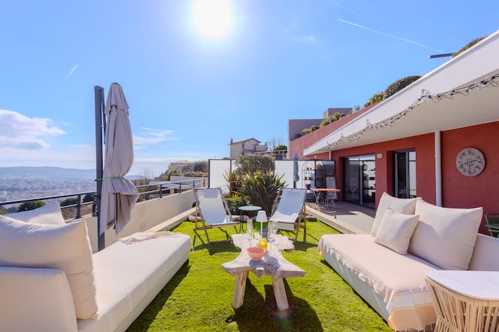 Nice•green Hill•terrasse 130m²•vue Mer•parking - Nizza