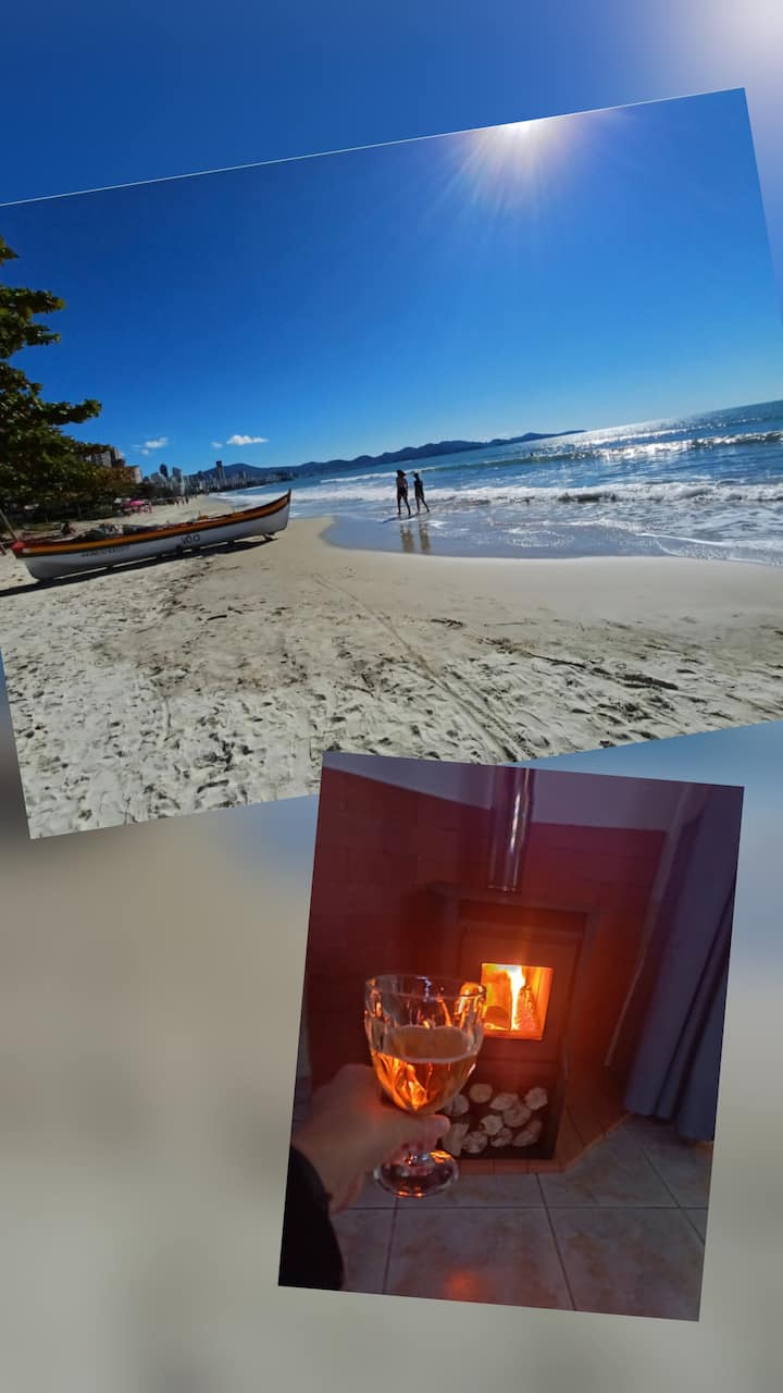 Refúgio Acolhedor C Lareira Praia Perequê 450m Mar - Itapema