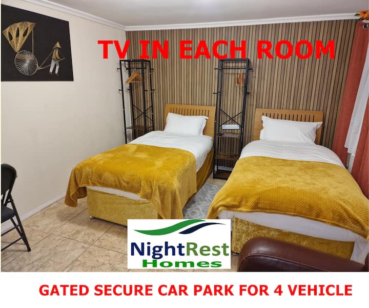 Nightrest Homes 4bedroom Smarttv In Room / Parking - Luton