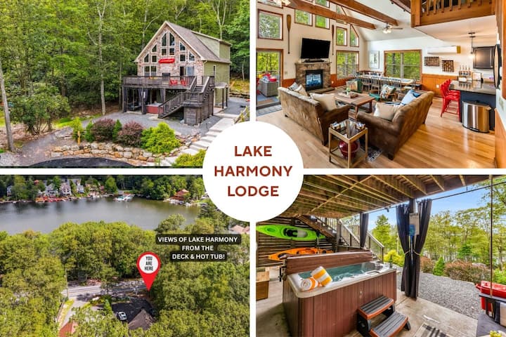Luxe Lakeview Cabin! Hot Tub, Game Room & Fire Pit - Lake Harmony, PA