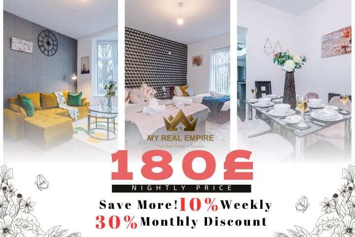 宽敞6卧住宅 | 9张床，2卫 | 可住15人 | 每晚£180 | 每周9折 • 月租优惠更多 - Oldham