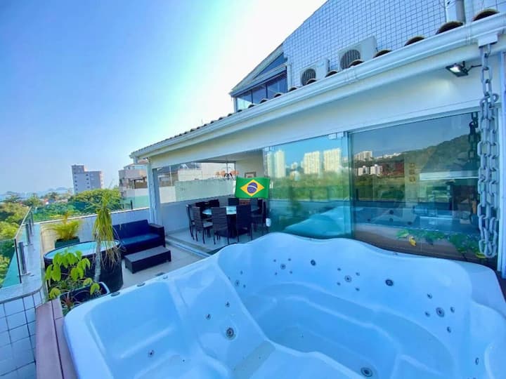 Cobertura Duplex C Jacuzzi Spa Vista Mar 200mpraia - Guarujá