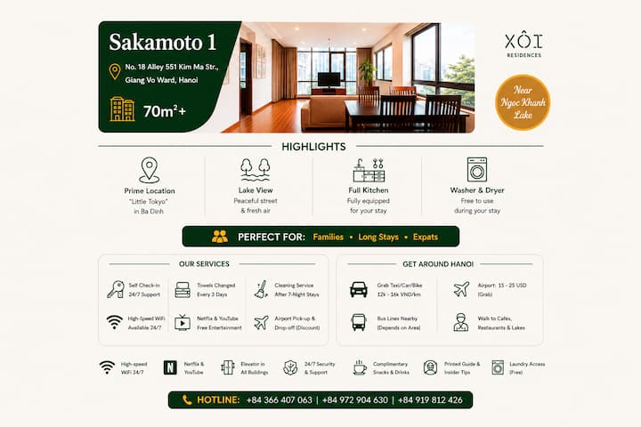 Xoi Saka 110m²|lakeside|kitchen|laundry @Center - Hanoi