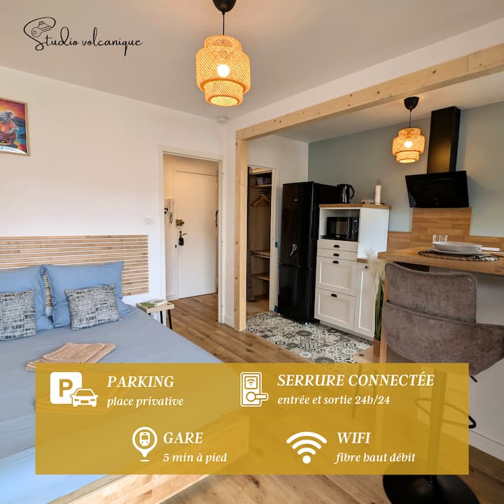 Studio - 24h/24 - Gare à 5 Min - Parking Privé - Cournon-d'Auvergne