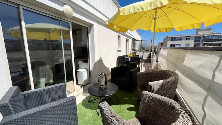 Appart Cosy Terrasse 24m² • Plage 5min • Clim&wifi - Golfe-Juan