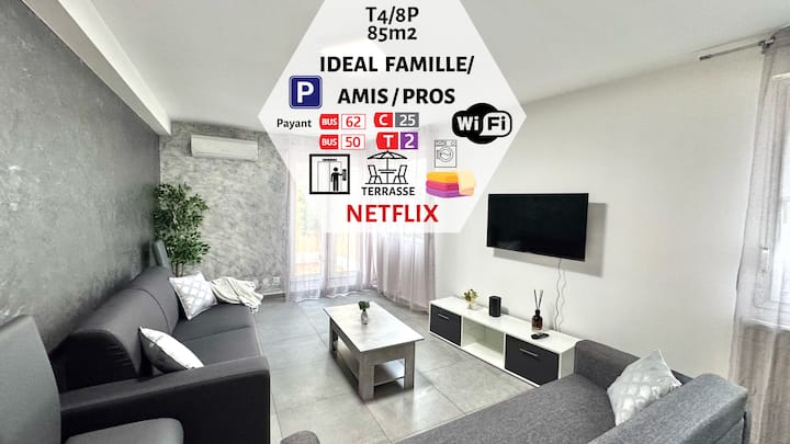 Grand T4 8 Pers · Terrasse · Clim · Eurexpo 15mn - Saint-Priest
