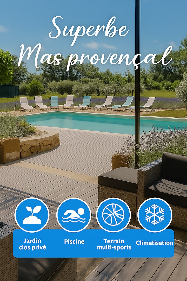 Mas Provençal Climatisé Piscine Terrain Multisport - Eyguières