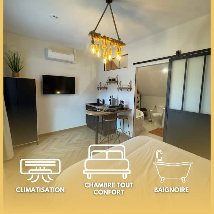 Chambre - Parking - Wifi - Clim - Terrasse - Nuits-Saint-Georges