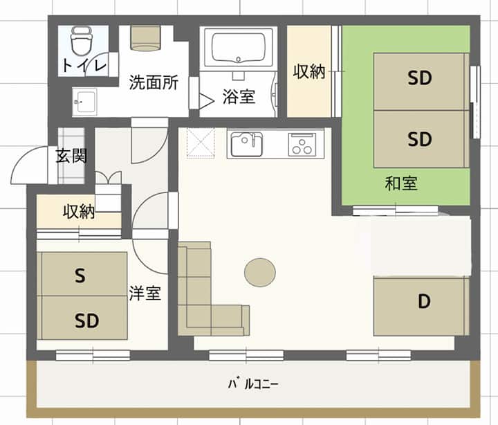 熊本駅車で5分｜駐車場2台無料｜50㎡最大11名｜ファミリー歓迎 - Kumamoto