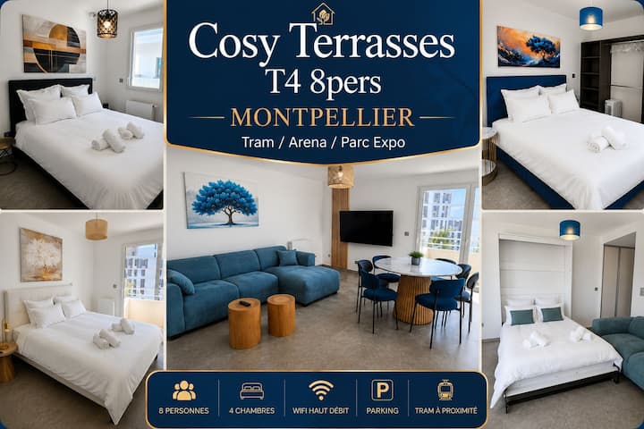 Cozy Terraces T4 8pers Tram / Arena / Parc Expo - Montpellier