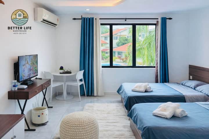 【Pangkor岛舒适studio】步行3分钟到海边｜可住4人｜高速wi-fi｜泳池 - Pangkor Island