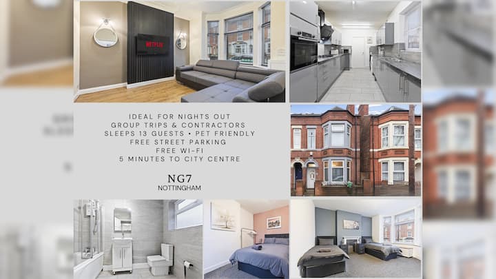 City Centre House, Free Parking, Sleeps Up To 13 - Nottingham