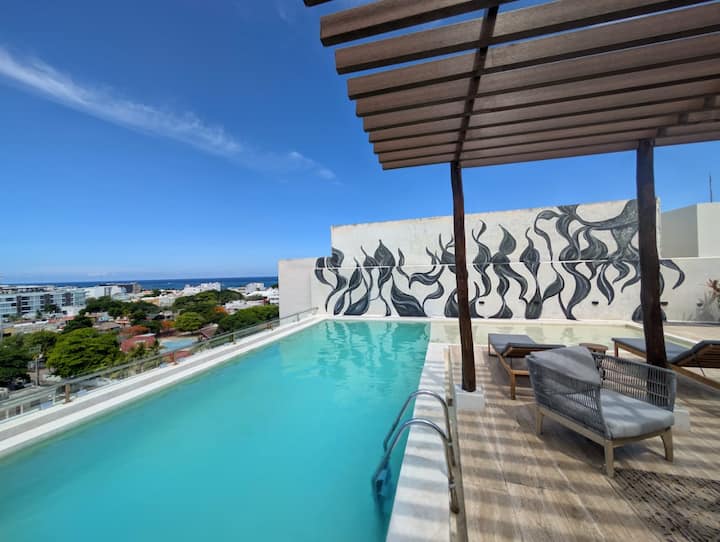 Terrasse Sur Le Toit Avec Vue Sur La Mer À Quelques Pas De La Plage Et De La 5e Avenue Wi-fi Rapide - Cozumel