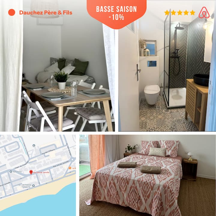 -10% F2 4 Pers • Plage 50m • Clim • Wifi • Parking - Carnon