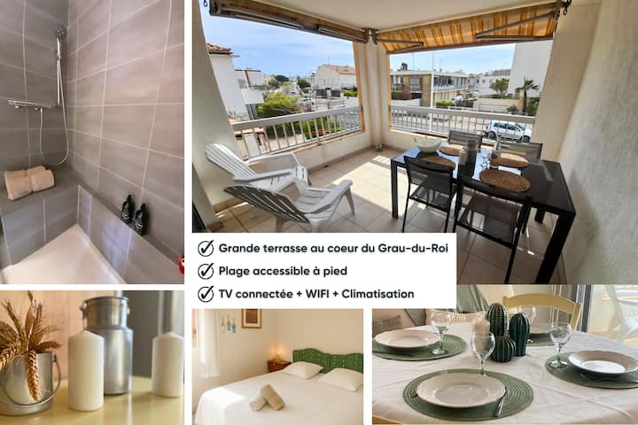 Echappée Marine - T3 Climatisé, Grande Terrasse - Port Camargue