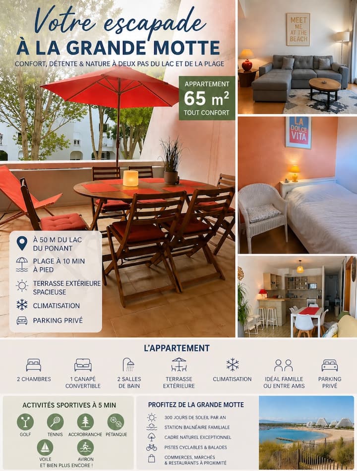 T3, 65 M2, Clim, Parking. Au Bord De L’eau ! - Mauguio