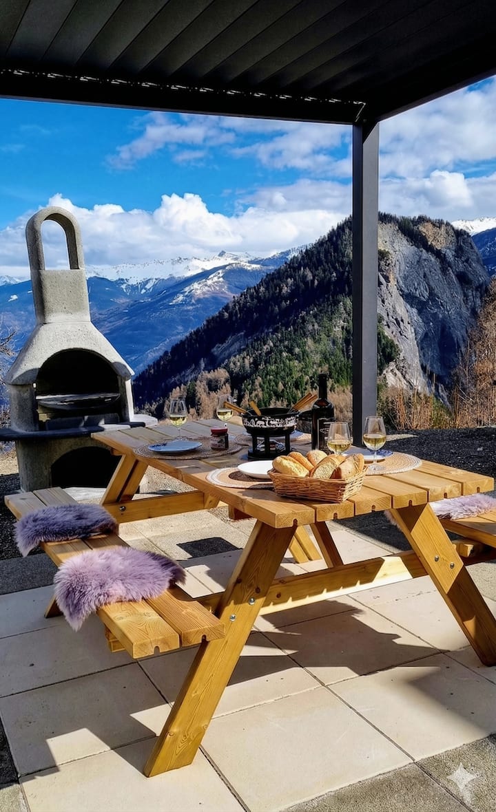 Studio Cosy Bilbo, Pergola Vue Alpes, Calme&soleil - Ovronnaz