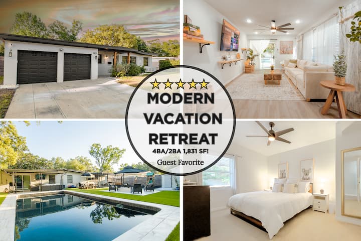 Modern Relaxing Retreat W/ Pool, Firepit, Gameroom - Orlando