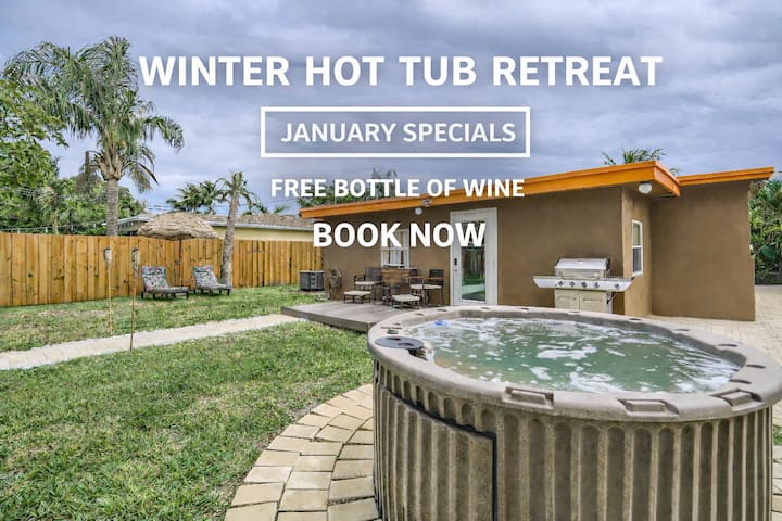 Retro Tiki House Retreat + Hot Tub • Near Beach - West Palm Beach, FL