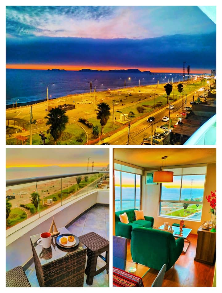 Flat Con Vista Al Mar Y Malecón De Sunsets Dorados - Perú