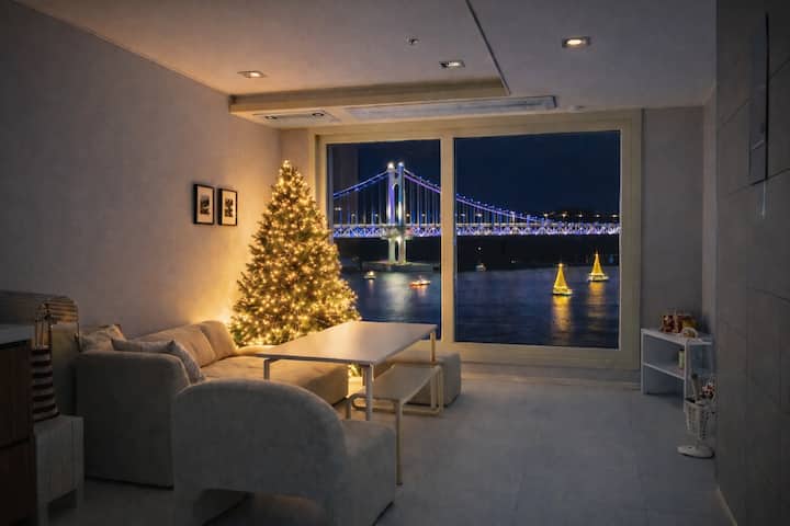 [합법숙소]완벽한오션뷰/청결만점/럭셔리콘도/3룸(거실+룸2개)침대4개/신축/7인/무료주차 - Busan