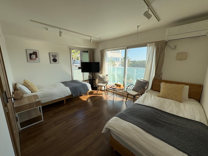 【302】阳台可见富士山｜海边2分钟｜双床房｜浴缸·厨房·洗衣机 - Fujisawa