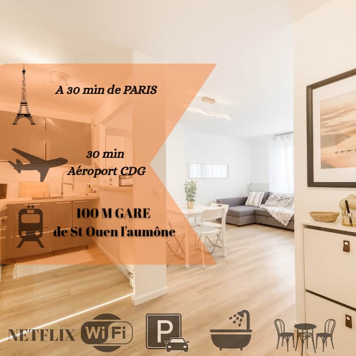 T3 Terasse Parking Gare- Paris 30 Min- St Ouen 95 - Herblay