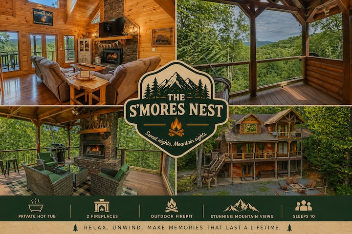 The S’mores Nest - Mountain Views, Hot Tub & Games - Blue Ridge, GA