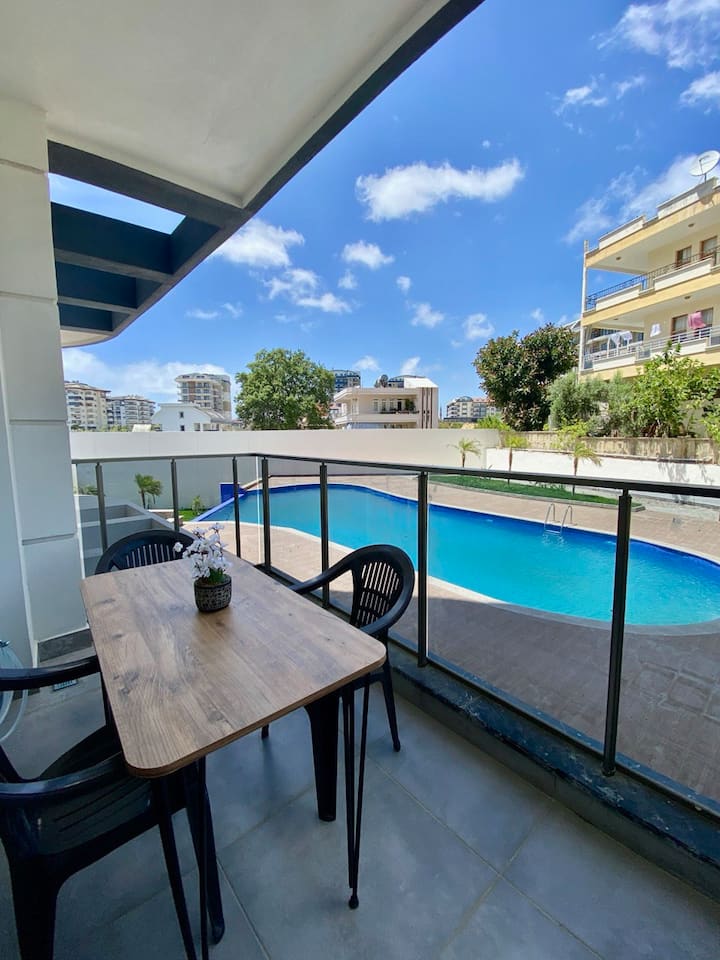 Stylish 1br Flat Pool View  & 10 Min Walk To Beach - Avsallar