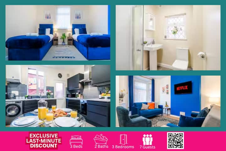 Cosyvibes 3-bdr |Birmingham Home |Sleeps 7 |Wi-fi - Bolton