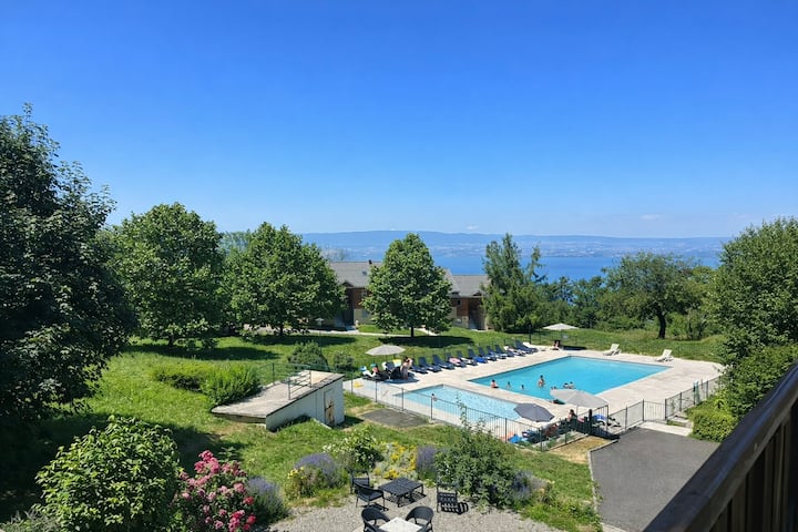 T2 Vue Lac Léman · Piscine · Ski & Randos | ÉVian - Lake Geneva