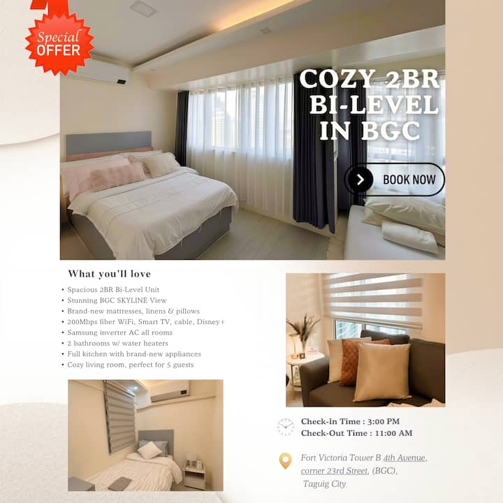 Cozy 2br Bi-level In Bgc | City View +Wifi+karaoke - Taguig