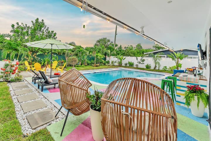 Tropical Oasis+heated Pool+8 Min Beach+bbq/firepit - Deerfield Beach, FL