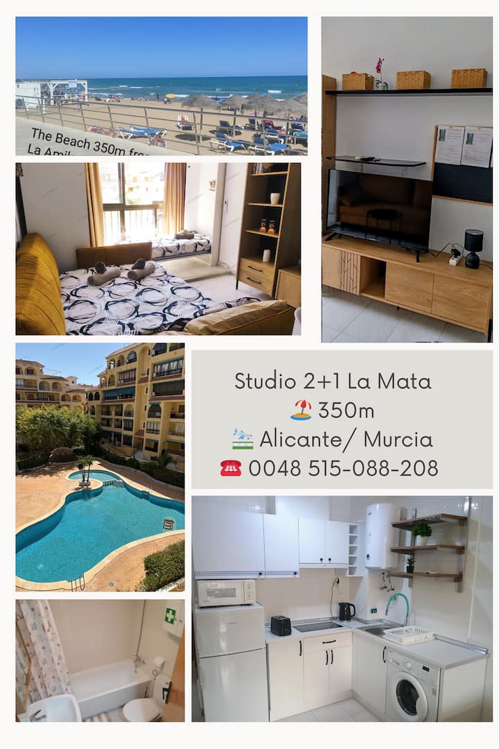Studio 2+1 | Plaża 350m | Basen | Torre La Mata - La Mata
