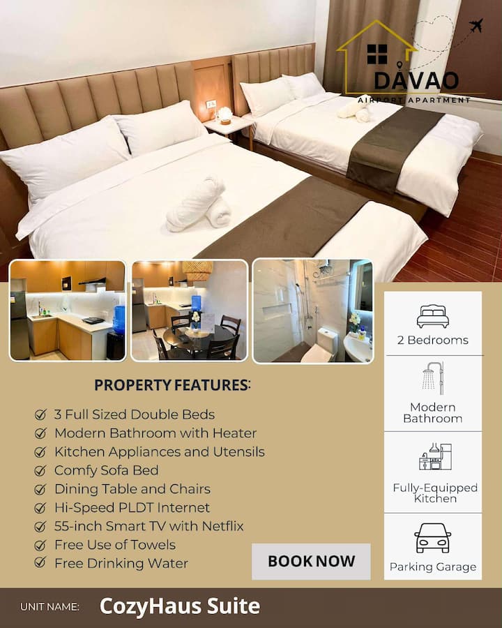 2br Apartment 5-min Airport | Cozyhaus Suite - Davao City